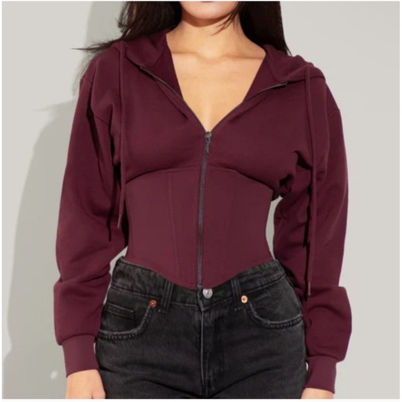 Ta3 | Tops | Ta3 Corsety Hoodie Dark Cherry Burgundy Cropped Zip Up ...